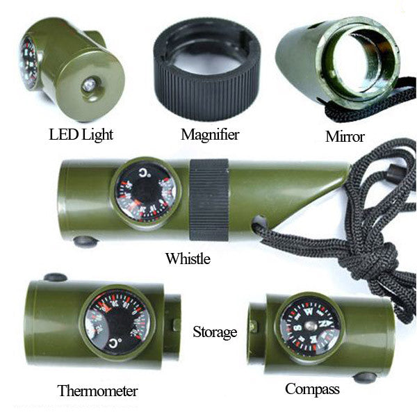 Outdoor Survival 7 in 1 multi-function Compass Whistle - GhillieSuitSh ...